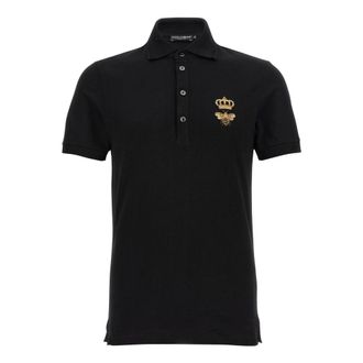 Dolce & Gabbana Polo-Shirt aus Baumwoll-Piqu&eacute; mit Stickerei - - Tops - Herren - Schwarzk - S