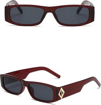 Generic Lunettes de soleil rectangulaires pour femmes, petite monture vintage, lunettes de soleil pour hommes, nuances rétro UV400, 22041 C2, Taille unique