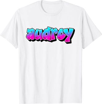 BDAZ Audrey Graffiti Personalisierter Name Blau Rosa Frauen M&auml;dchen T-Shirt