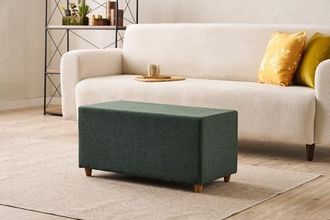 Atelier Del Sofa Stylish Green Pouffe, 80 x 40 x 40 cm | Wooden Frame, 50% Cotton/50% Polyester, 32 DNS Foam | Easy Clean Fabric, Perfect for Modern Living Spaces