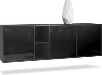 Vladon Kommode Cuba, Made in Germany, Schwarz matt/Schwarz Hochglanz - Modernes Sideboard f&uuml;r Ihr Wohnbereich - (BxHxT) 182x53x35 cm