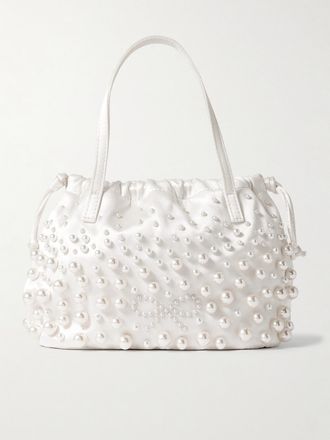 Anya Hindmarch Beuteltasche Aus Satin Mit Kunstperlen - Elfenbein