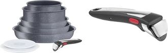 T-fal Ingenio Batterie de cuisine 8 p, Casseroles, Po&ecirc;les, Induction & Ingenio Poign&eacute;e amovible Premium noire, Empilable, Verrouillage s&eacute;curit&eacute; 3 points, Su