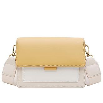 Generic Petit sac &agrave; bandouli&egrave;re &agrave; rabat en cuir pour femme avec compartiment, sac &agrave; main tendance et sac &agrave; main deux tons d&eacute;contract&eacute;s, jaune, small