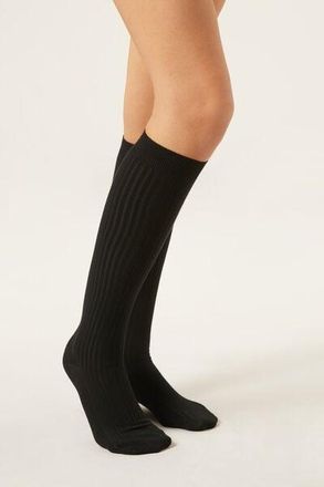 Calzedonia Lange Gerippte Socken Mit Cashmere Schwarz