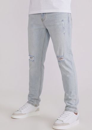 Siksilk Herren Gewaschene Hellblaue Destroyed Slim Fit Jeans 38