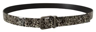 Dolce & Gabbana Mens Black Marble Print Leather Gray Logo Belt
