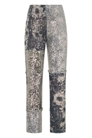 Maison Margiela Womens Trousers Patchwork Sequined Multicolour Silk Straight