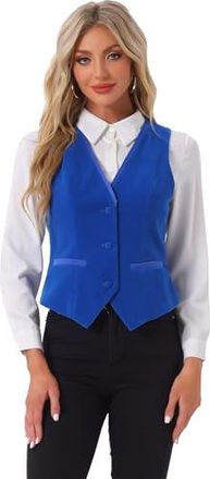 Allegra K Gilet R&eacute;tro en Velours de Costume dHalloween pour Femme Col en V Dos nageur Gilet Steampunk Bleu roi XL