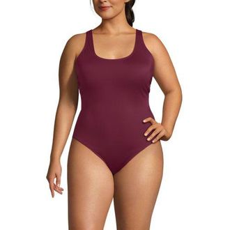 Lands End Komfort-Badeanzug mit gekreuzten Tr&auml;gern, hohes Bein,, Damen, Gr&ouml;&szlig;e:52 plus, Rot, Nylon-Mischung, by Lands End