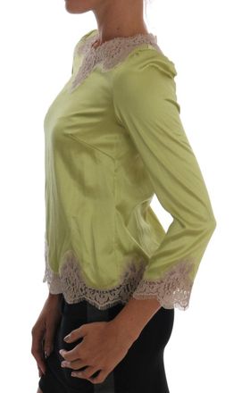 Dolce & Gabbana Womens Green Silk Stretch Blouse Top Cotton