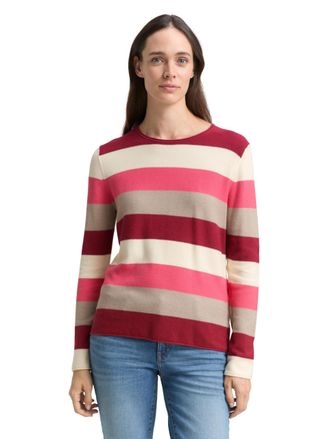 Tom Tailor Damen 1042952 Pullover, 39987 - Red Block Stripe, S EU