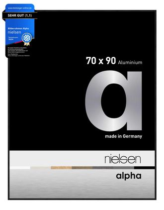 Nielsen Design Bilderrahmen, 70 x 90 cm, Aluminium, Schwarz matt, Posterrahmen zum Aufh&auml;ngen im Hoch- & Querformat, Echtglas, Alpha