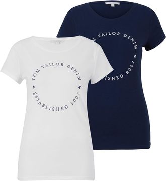 Tom Tailor Damen Doppelpack T-Shirt 1029695, 10360 - Real Navy Blue, XXL