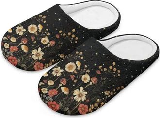 Coloranimal Pantoufles de spa pour femme - Pour chambre dh&ocirc;tes, maison - Bout ferm&eacute; - R&eacute;utilisable - Sandales dh&ocirc;tel, Marguerite champignon vintage, 35.5/36.5 EU
