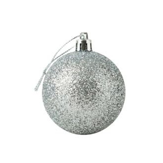 Shatchi 20 cm gro&szlig;e, silberfarbene Weihnachtskugel, PVC, bruchsicher, glitzernde Oberfl&auml;che, festliche Weihnachtsbaum-H&auml;ngedekoration, rundes Ornament f&uuml;r Url