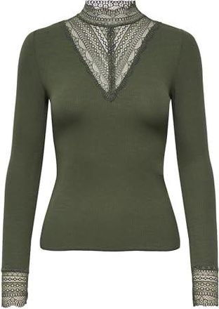 Only Only Femme Onltilde L/S High Neck Lace Top JRS Noos T-Shirt, Colophane, XL EU