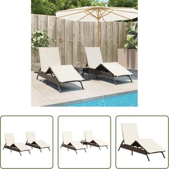 vidaXL Gartenm&ouml;bel - Sonnenliegen mit Auflagen 2 Stk. Braun Poly Rattan