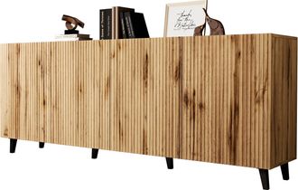 Mirjan24 Kommode Vailbo 200 mit 4 Türen, Mehrzweckschrank, Anrichte, Highboard, Sideboard, Wohnzimmer, Esszimmer (Eiche Wotan)