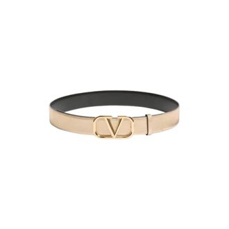 Valentino VLogo Signature Wendbarer Gl&auml;nzender Kalbslederg&uuml;rtel 30 mm - - Accessories - Herren - Beige - 100 CM