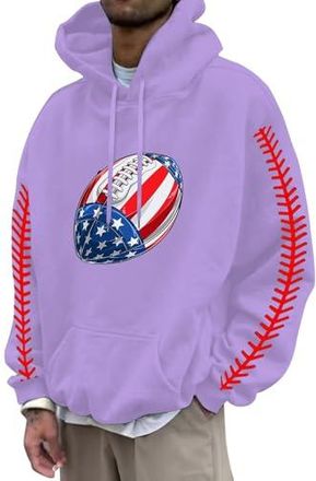 Generic Sweat à capuche en polaire confortable pour homme Imprimé rugby Automne et hiver Sweat à capuche décontracté pour la vie quotidienne Cadeaux de Noël, 