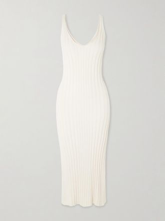 arch4 Tenby Midikleid Aus Einer Gerippten Mischung Aus Baumwolle, Seide Und Kaschmir - Elfenbein