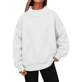 Generic Sweat à capuche surdimensionné pour femme - Uni - Sweat-shirt à manches longues et col rond - Pull décontracté - Sweat-shirt sans capuche uni - Sans c