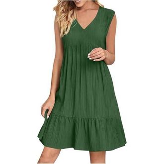 Generic Robe d&eacute;t&eacute; sans manches pour femme - Col en V - D&eacute;contract&eacute;e - Volants - Ligne A - Swing - 2025, vert, XXL