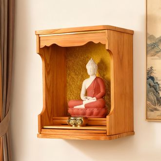 Generic Wandmontierter Schrein-Altartisch for Zuhause, Reichtumsgott Guanyin Buddha-Statue-Schrank, Buddha-Altar-Regal-Schrein Mit Schublade(Natural,42x29x27c