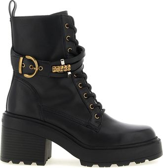 Pinko Schwarze Rindsleder Schn&uuml;rstiefel