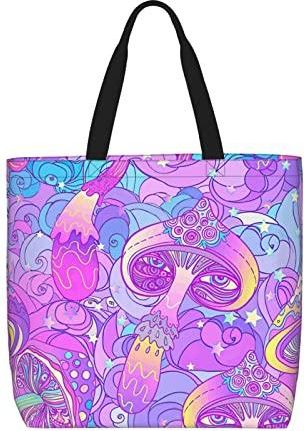 Generic Sac Fourre-Tout Champignon Psych&eacute;d&eacute;lique Sac &Agrave; Main D&eacute;contract&eacute; R&eacute;utilisable Personnaliser Sacs En Toile Pour Femmes, Pour Tous Les Jours, Filles, Sho