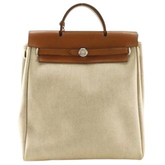 Herm&egrave;s Sac &agrave; dos Pre-owned Toile H - Femme - Pre-owned - Beige - Taille: ONE Size