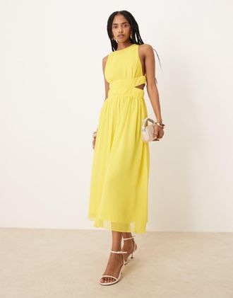 Never Fully Dressed Robe longueur mollet &agrave; d&eacute;coupes - Jaune