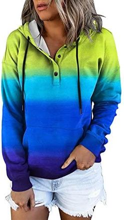 Generic Sweatshirt Femme Imprim&eacute; Manches Longues Sweat &agrave; Capuche Bouton Pull Veste de surv&ecirc;tement Bouton Veste &agrave; Capuche Sweat &agrave; Capuche Pull Oversize Pull Lo
