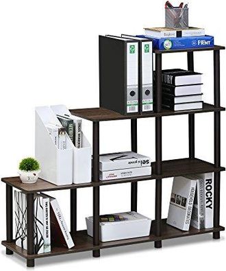 Furinno Raumregalsystem mit 4 Ebenen/Leiter, holz, Walnuss/Braun, 29.46 x 102.11 x 93.22 cm