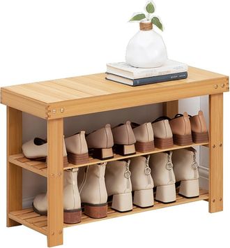 Generic Schuhbank aus Bambus - 80 cm großer Schuhschrankhocker aus Massivholz for den Eingangsbereich mit Rutschfester Oberfläche, minimalistische Wohnzimmerb