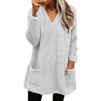 Generic Sweat à capuche en polaire sherpa confortable pour femme, manteau dhiver ample en laine à manches longues avec poches, vêtement dextérieur pelucheux p