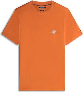 Tommy Hilfiger Glattes T-Shirt aus Baumwolle mit Monogramm-Stickerei, Regular Fit in