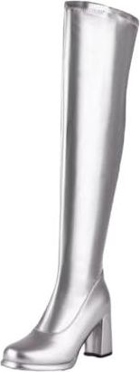 Generic Bottes longues décontractées au-dessus du genou pour femme - Élégantes - Talon épais - Pour vacances et fêtes, Argenté., 41.5 EU