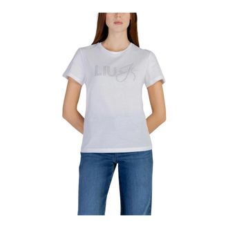 Liu Jo Femme, Tops, Blanc, Taille: 44 FR T-shirt en coton &agrave; manches courtes et col rond
