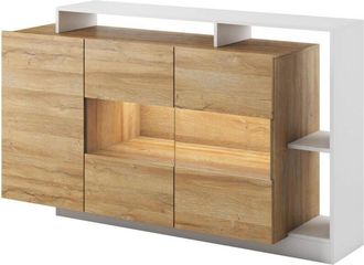 Vente-Unique Buffet 3 portes et 3 niches avec LEDs - Coloris : Naturel et blanc - IDESIA