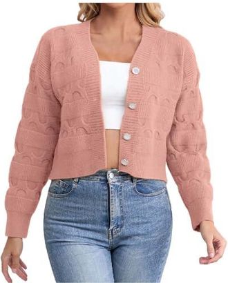 Generic 2026 Vestes pour femme style automne et hiver en tricot &agrave; manches longues, rose, XL