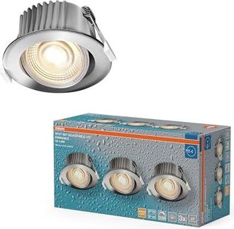 Osram Spot Set LED Einbaustrahler DIM IP44 4,9W Chrom, 3er Set Badezimmer dimmbar schwenkbar, warmwei&szlig; 2700K