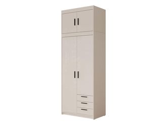 Mirjan24 Kleiderschrank Elena 2D3S mit 3 Schubladen, Dreht&uuml;renschrank mit Kleiderstange und 5 Einlegeb&ouml;den, Schrank f&uuml;r Schlafzimmer oder Flur (Beige, Mit Schr