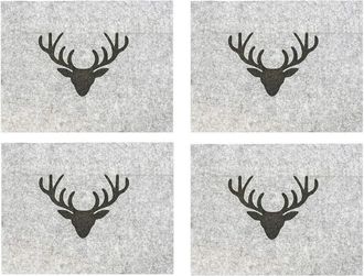 Boltze 4 x Tischset Hirsch Filz grau 45 x 35 cm, Deko, Sets (Hirschkopf (4-teilig))