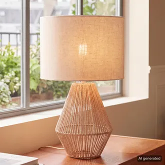 Brilliant home24 Tischleuchte Laraine &Oslash; 33cm Braun/Beige Leinen E27