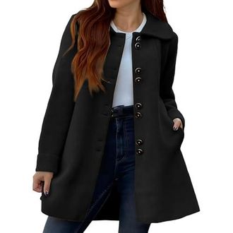 Generic Manteau dhiver d&eacute;contract&eacute; pour femme - Manteau dhiver &agrave; revers simple &agrave; double boutonnage - Manteau &eacute;l&eacute;gant et tendance, Noir, 3XL