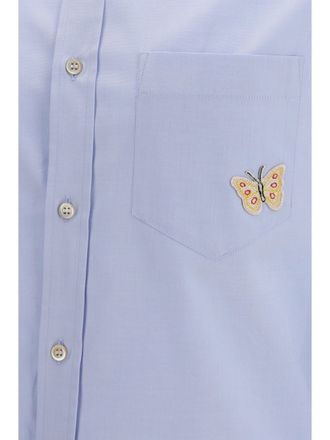 Valentino Butterfly-Embroidered Cotton Shirt - Blue