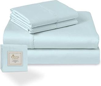 Pizuna Coton Peign&eacute; Parure de Lit 90x200 cm Bleu b&eacute;b&eacute;, 100% Coton Longue dur&eacute;e 400 Fils de Satin Comprend 1 Drap Housse, 1 Drap Plat, 1 Taie doreiller (Coton