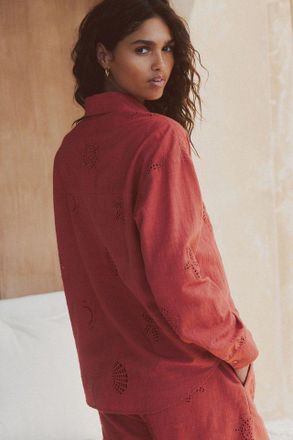 Next Hemdbluse Lang&auml;rmeliges Oberteil mit Lochstickerei (1-tlg)